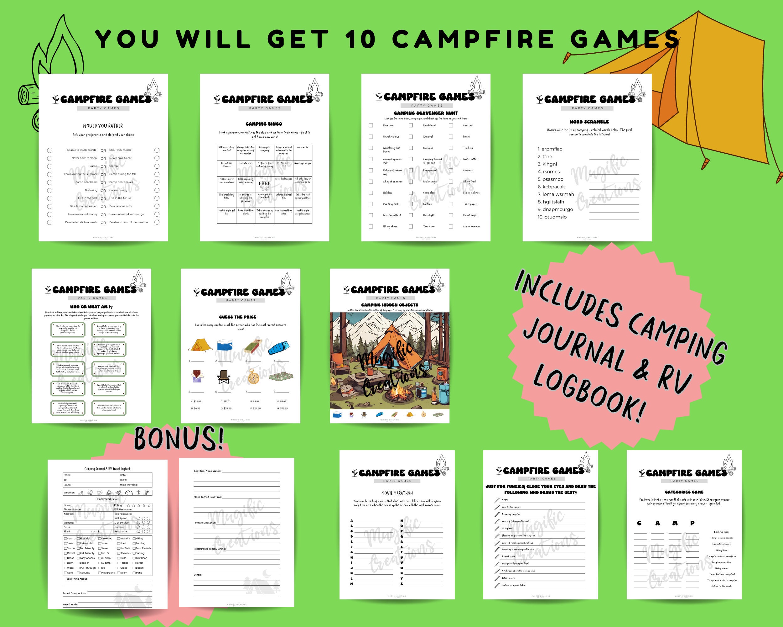 10 Printable Camping Games | Outdoor Family Fun Pack | RV Trip ...