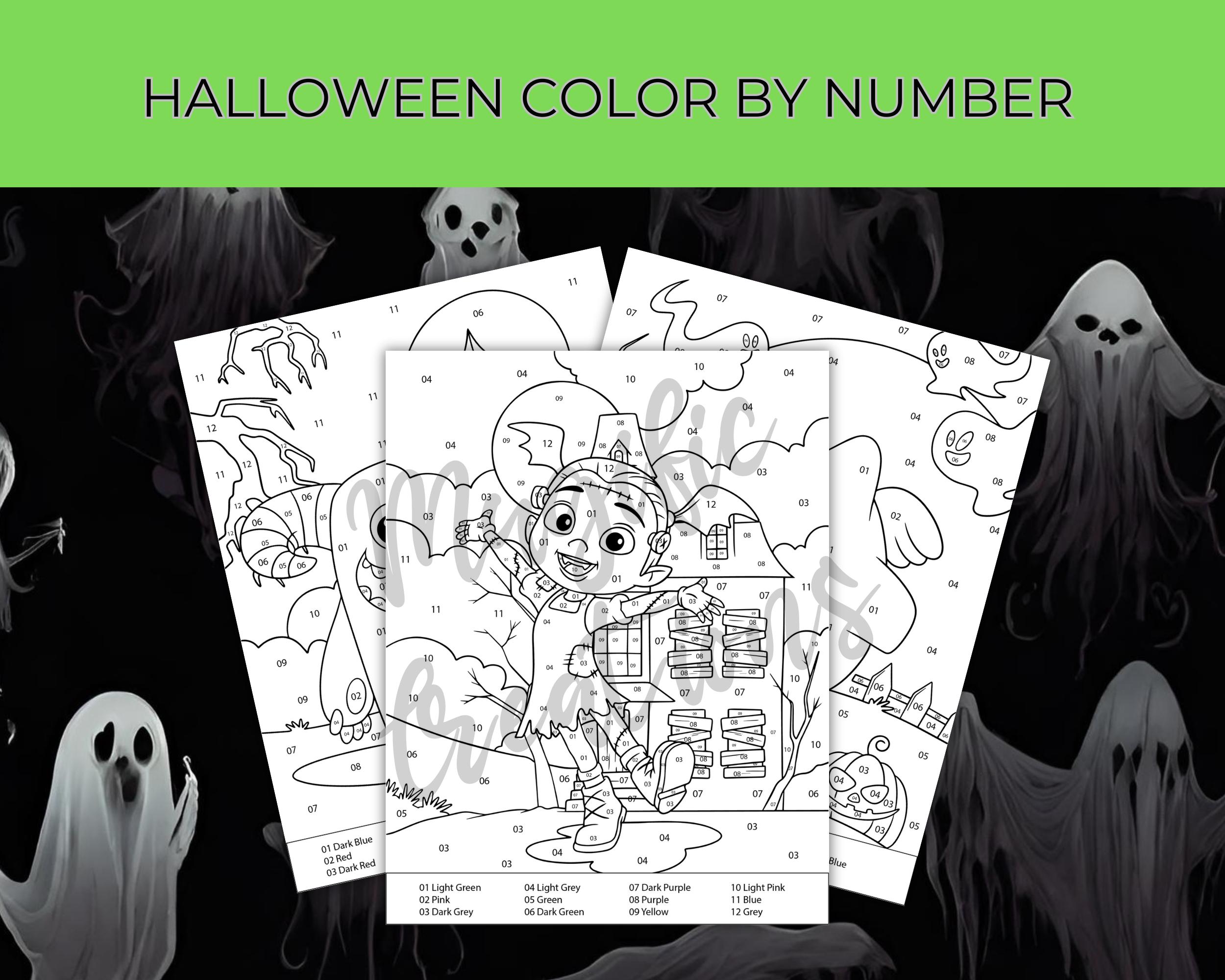 Halloween Coloring Pages | Kids Dot to Dot & Color by Number (digital ...