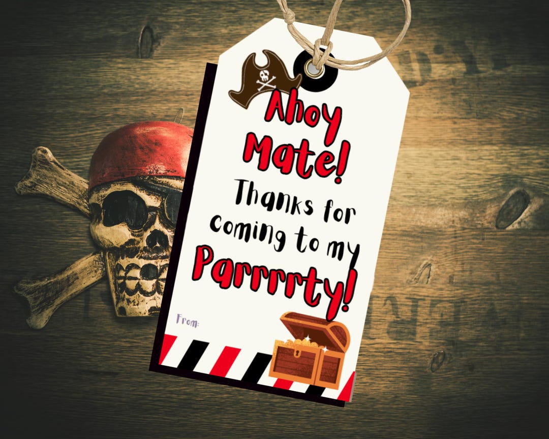 Pirate Thank You Tags, Pirate Birthday Favor, Pirate Skull Ship Tag ...