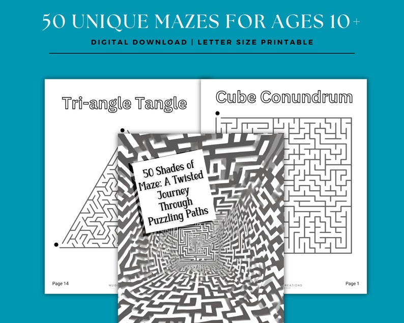 50 Unique Printable Mazes | Teen Adult Puzzle Book | Brain Teaser PDF ...