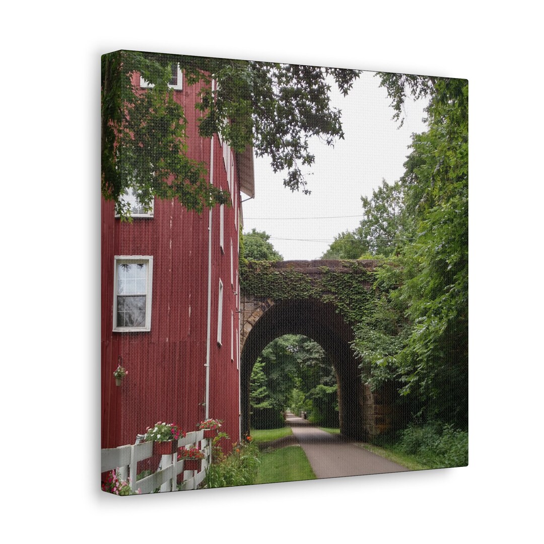 Red Barn Canvas Print With Bridge Original Wall Art Size 12x12 - Etsy