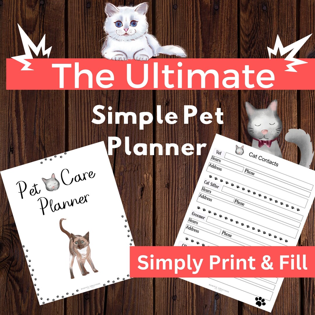 Pet Care Planner Printable | Cat Health Tracker | Vet Appointment Log ...