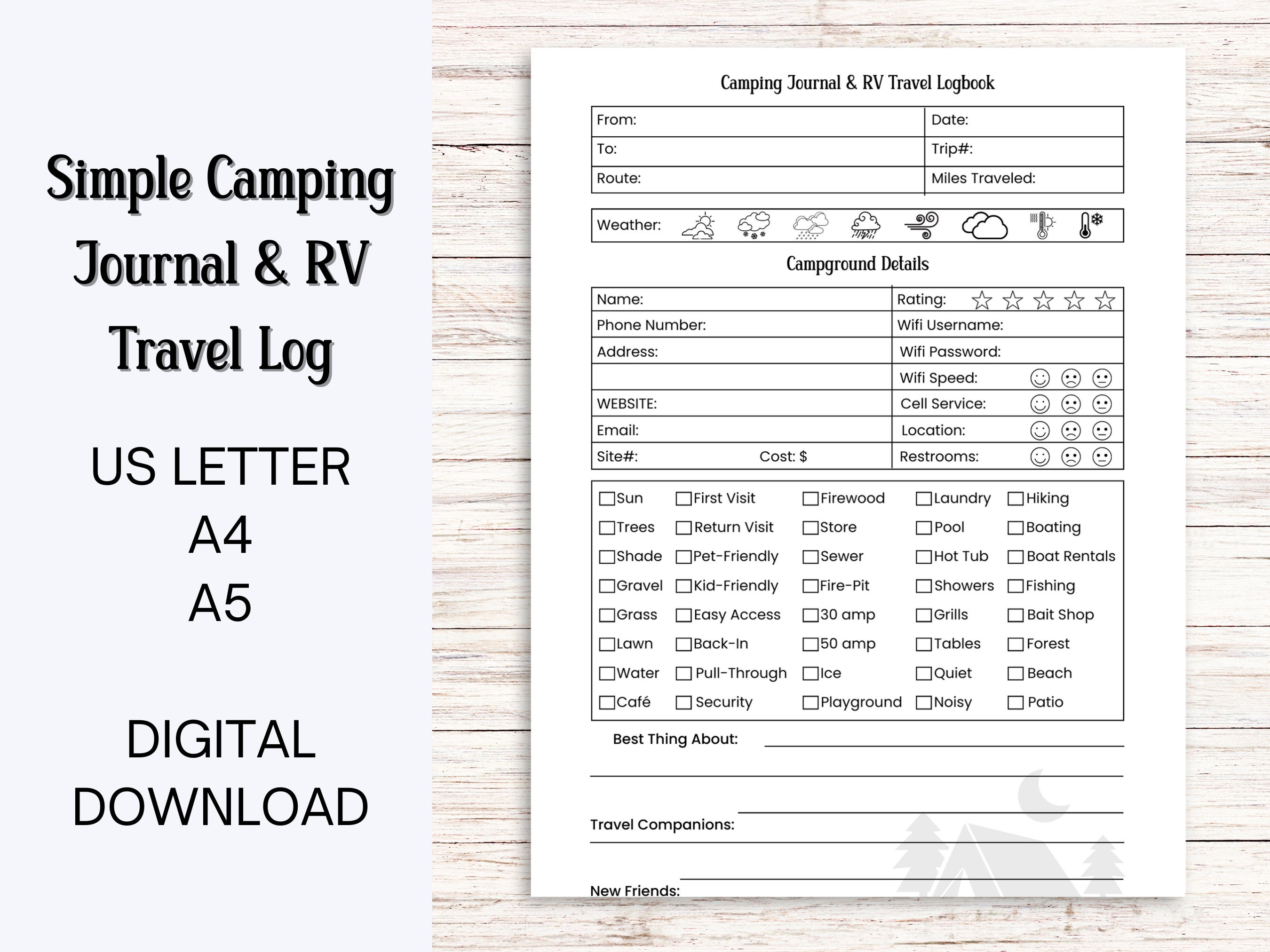 Printable Camping RV Journal | Digital Travel Log | Campsite Tracker ...