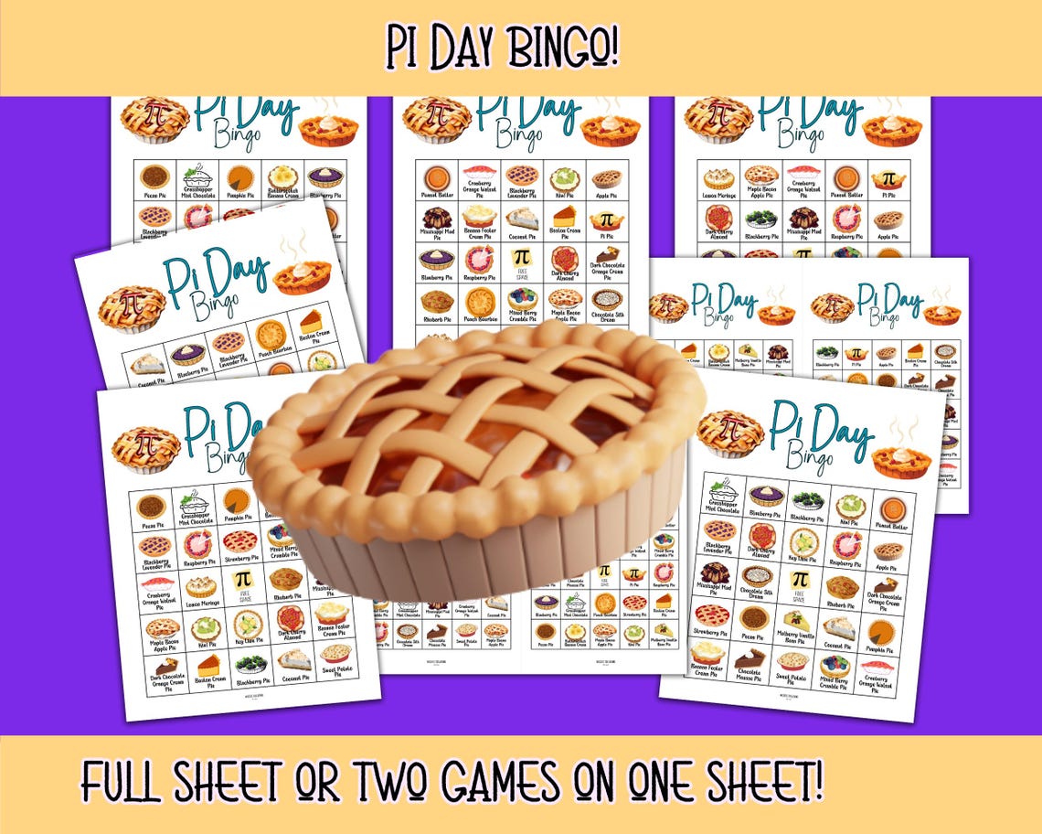 Pi Day Bingo Game Printable | 50 Unique Boards | Pi(e) Themed Party ...