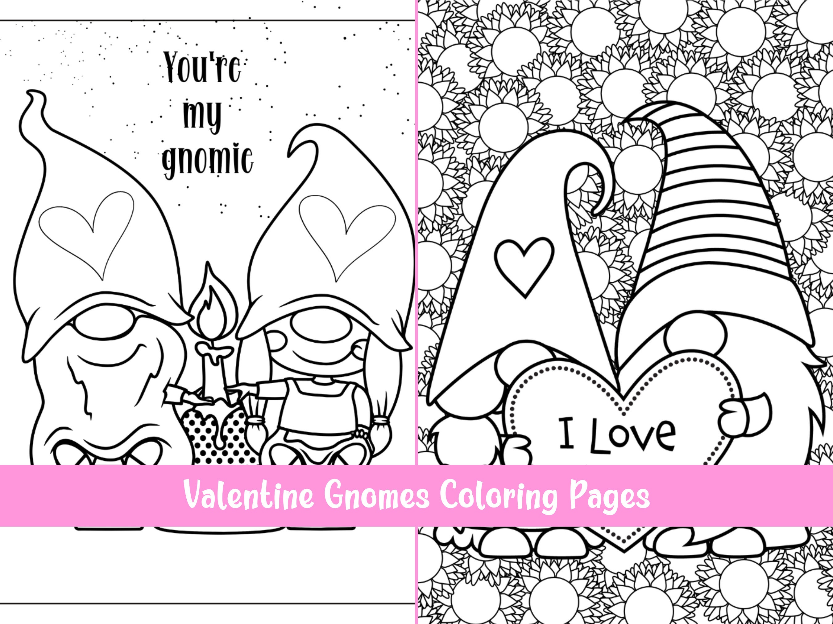 Valentine Gnome Coloring Pages for Adults and Kids/ Digital Download ...