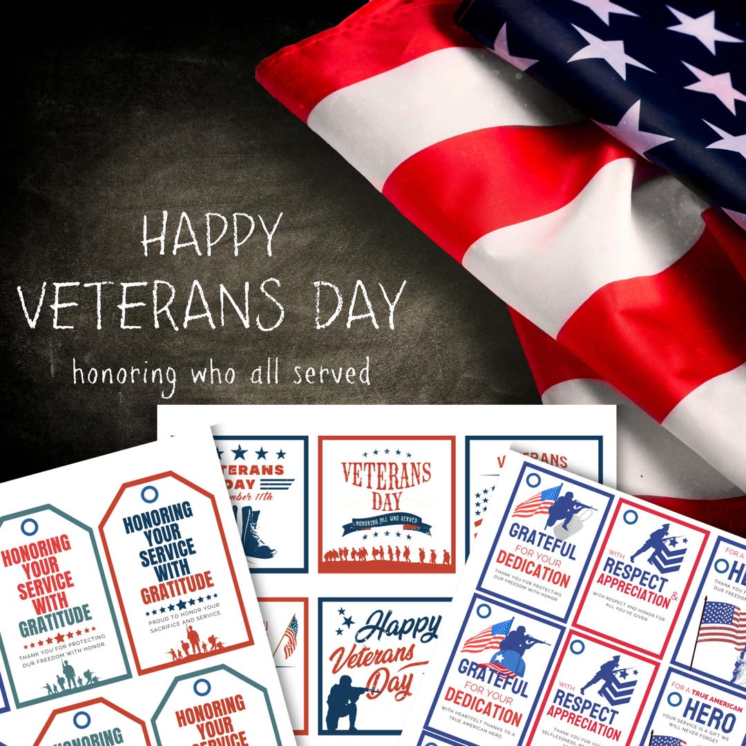 Veterans Day Printable Gift Tags, Military Thank You (digital Download ...