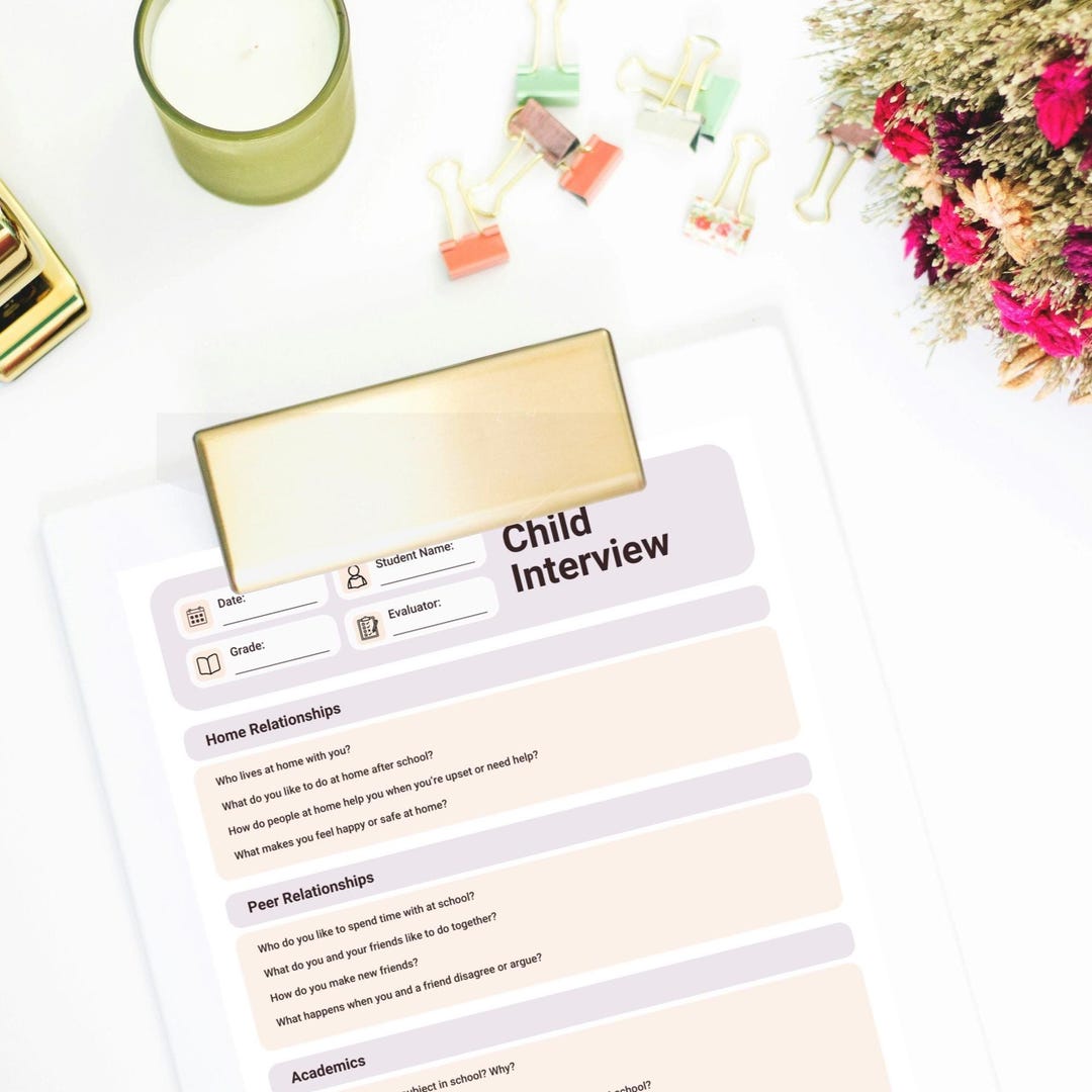 School Psychologist Student Interview Form (grades K–3rd) | Printable ...