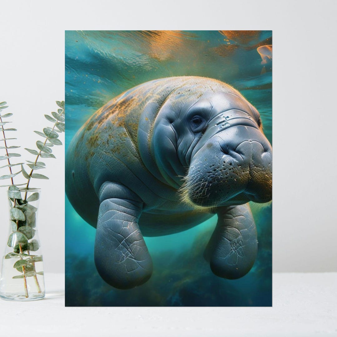 Manatee Poster, Sea Cow Wall Art, Rolled Posters for Animal Lovers ...