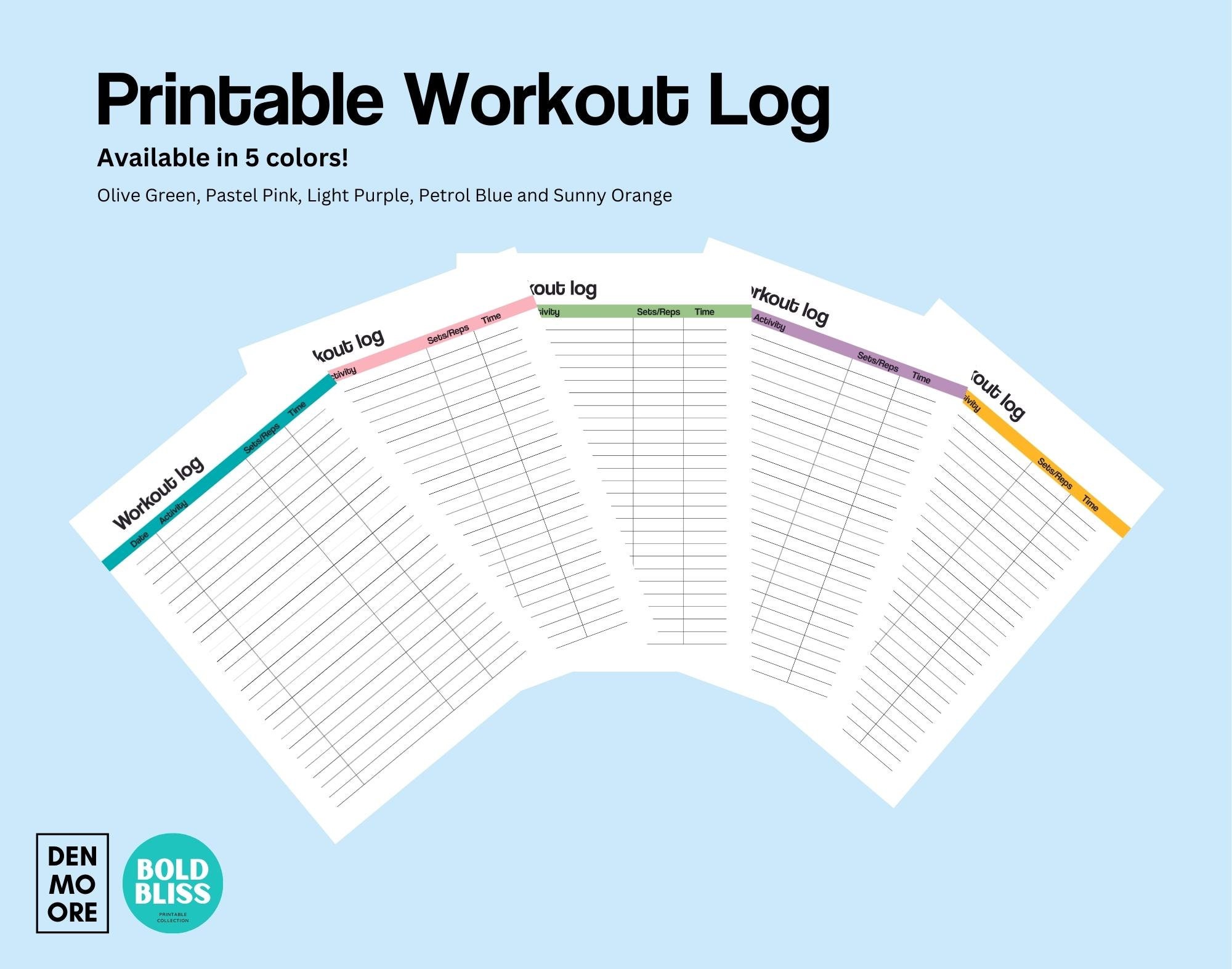 Printable Workout Log in 5 Colors - Etsy