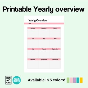 Printable Yearly Overview Page in 5 Colors! - Etsy