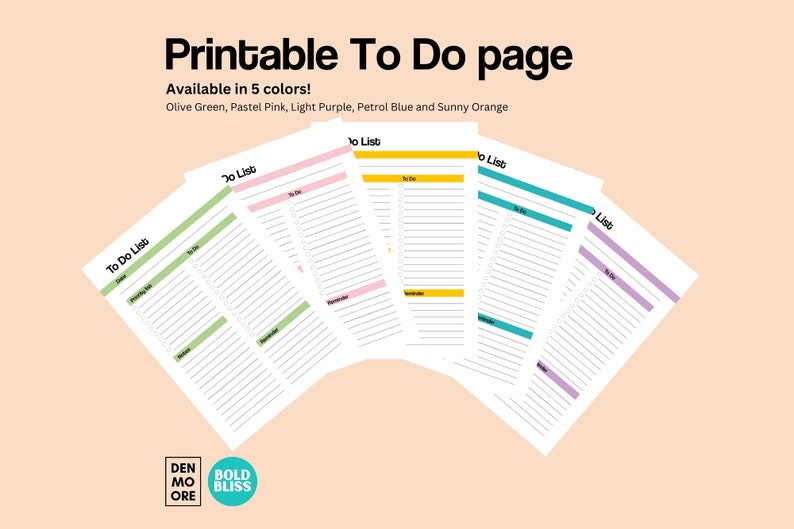 Printable to Do List Page in 5 Colors! - Etsy