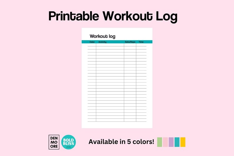 Printable Workout Log in 5 Colors! - Etsy