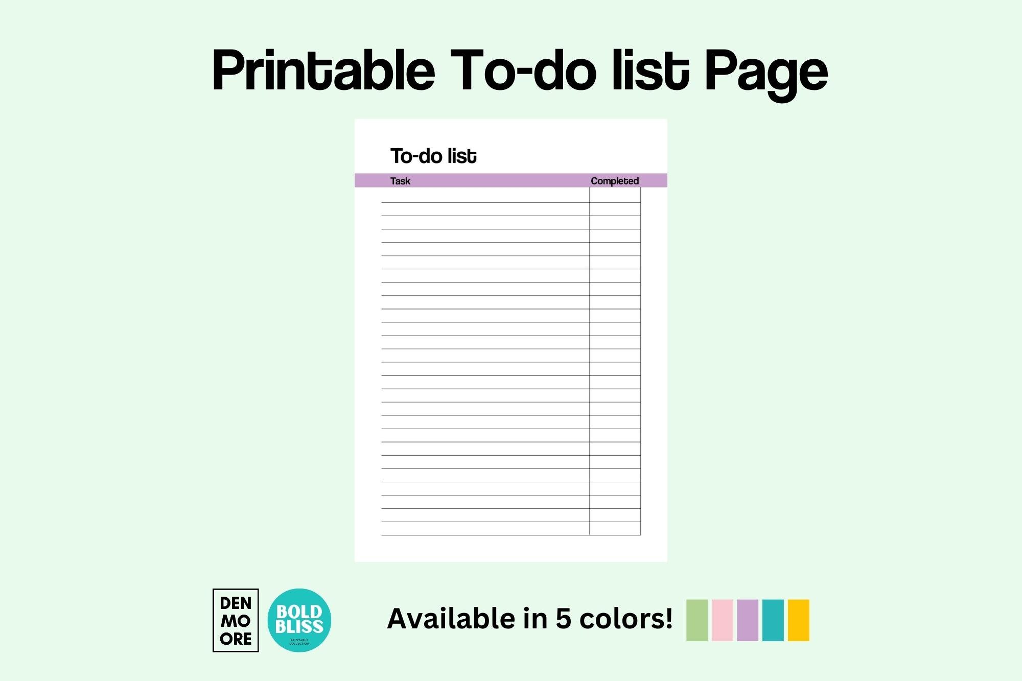 Printable To-do List Page in 5 Colors! - Etsy