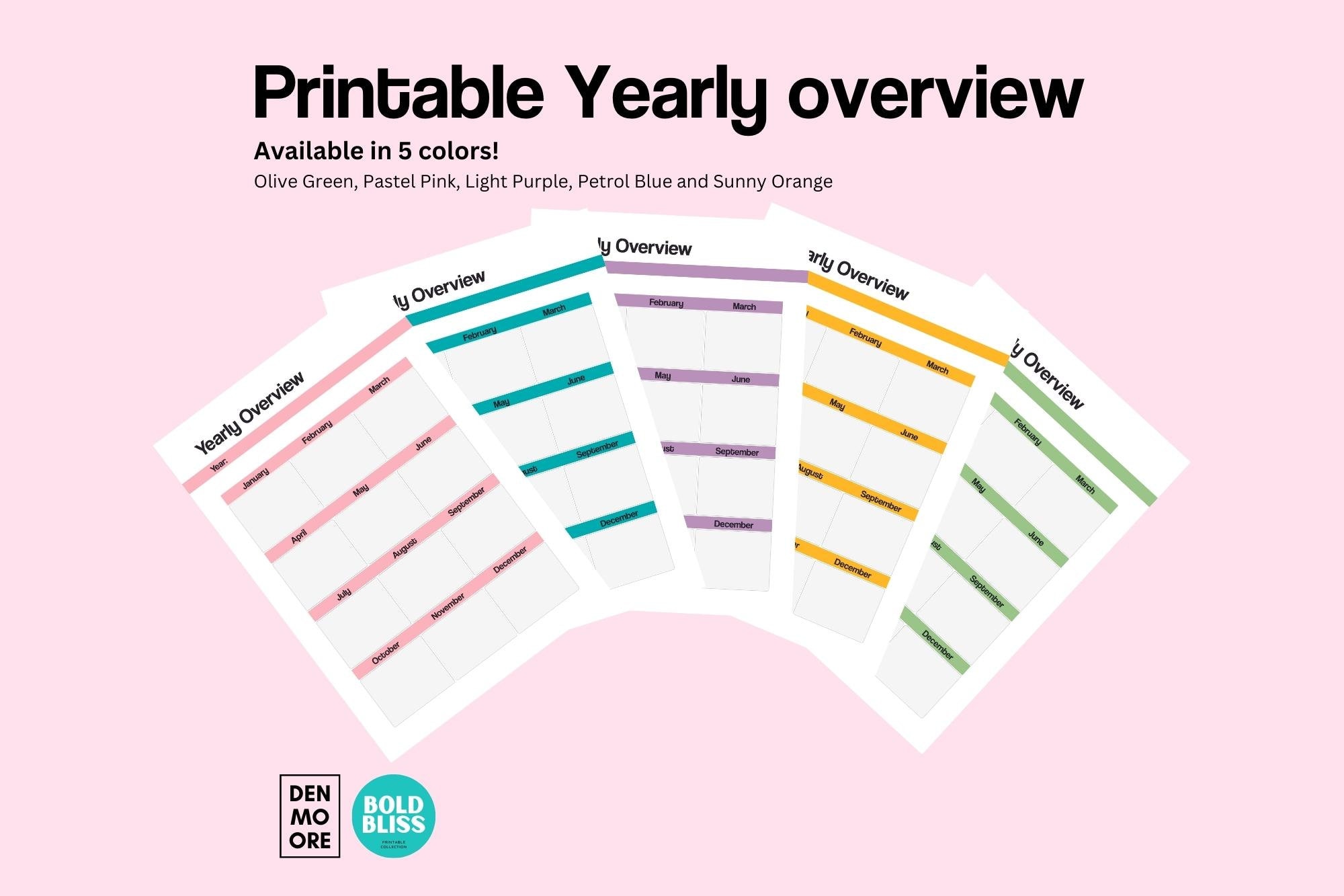 Printable Yearly Overview Page in 5 Colors! - Etsy