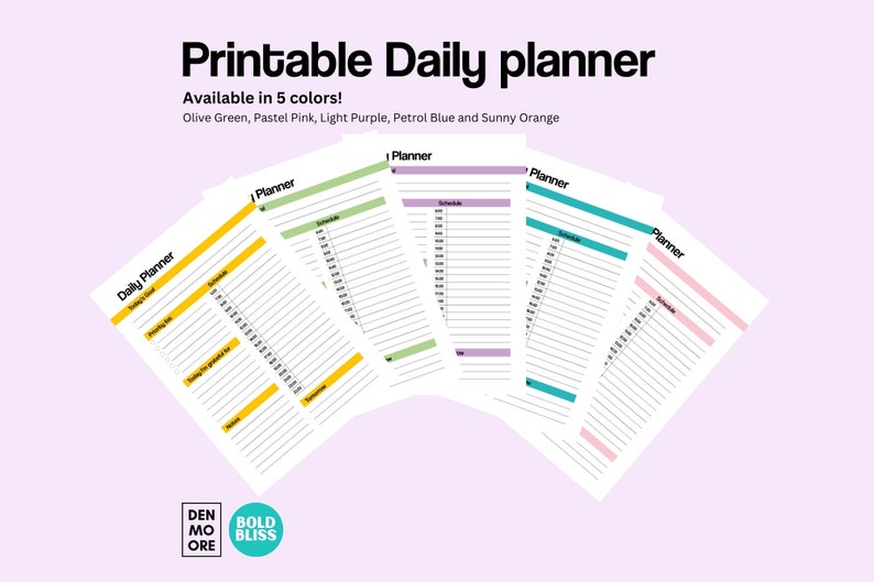 Printable Daily Planner Page in 5 Colors! - Etsy