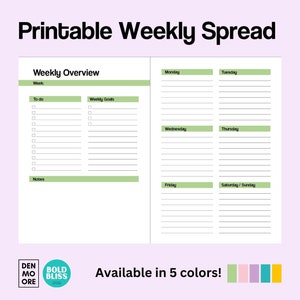 Printable Weekly Spread Pages in 5 Colors! - Etsy