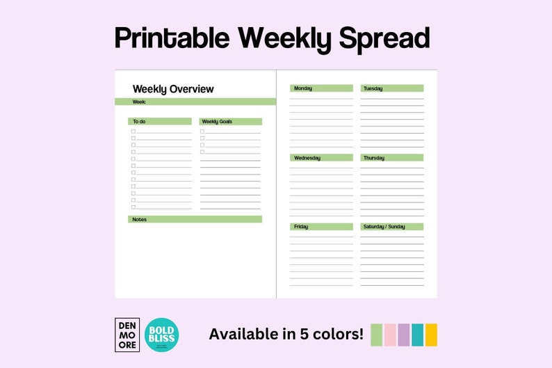 Printable Weekly Spread Pages in 5 Colors! - Etsy