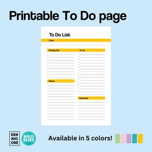 Printable to Do List Page in 5 Colors! - Etsy