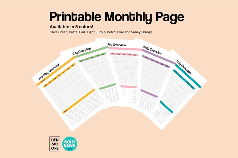Printable Monthly Overview in 5 Colors! - Etsy