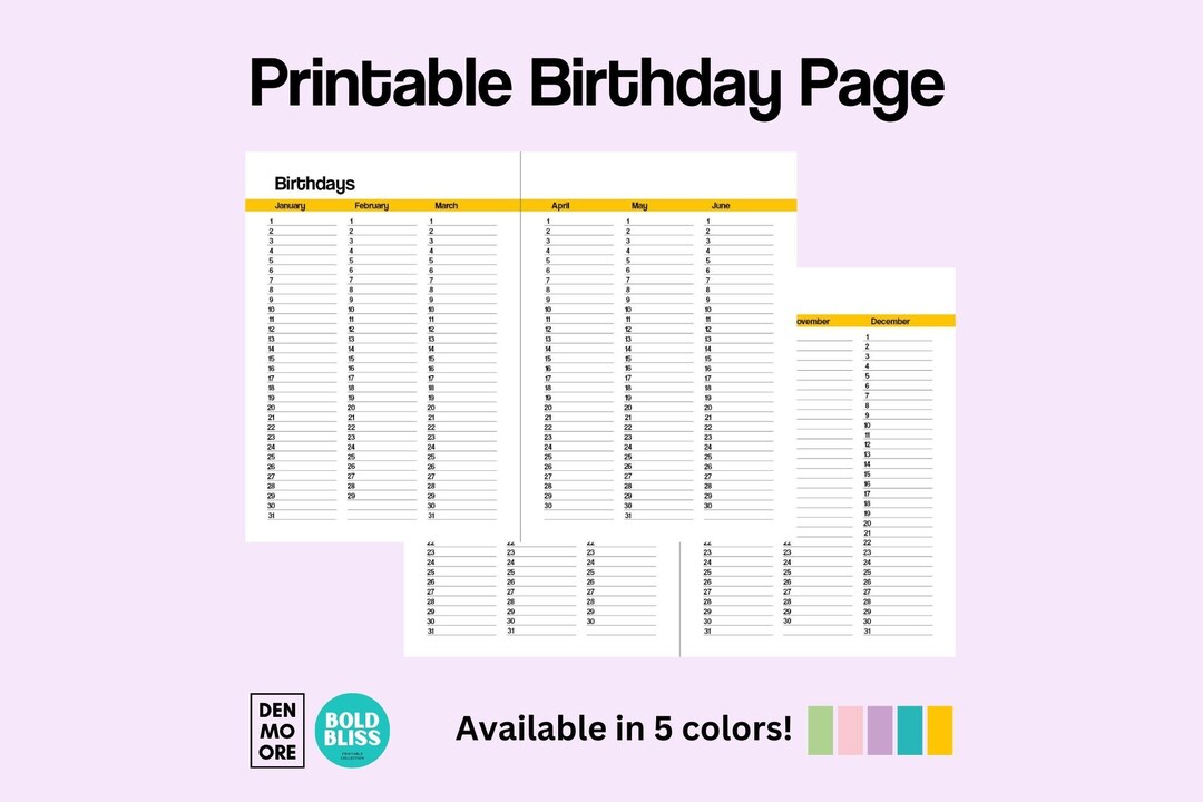 Printable Birthday Pages in 5 Colors! - Etsy