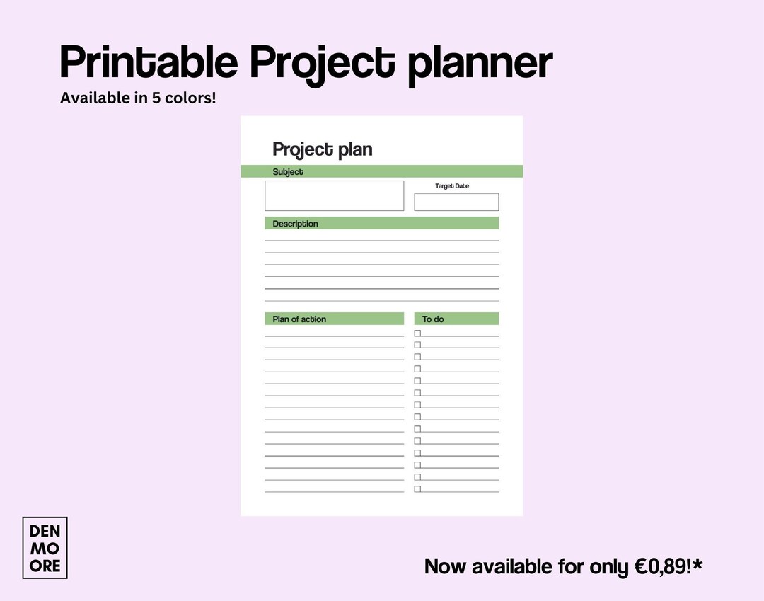 Printable Project Planner Page in 5 Colors - Etsy