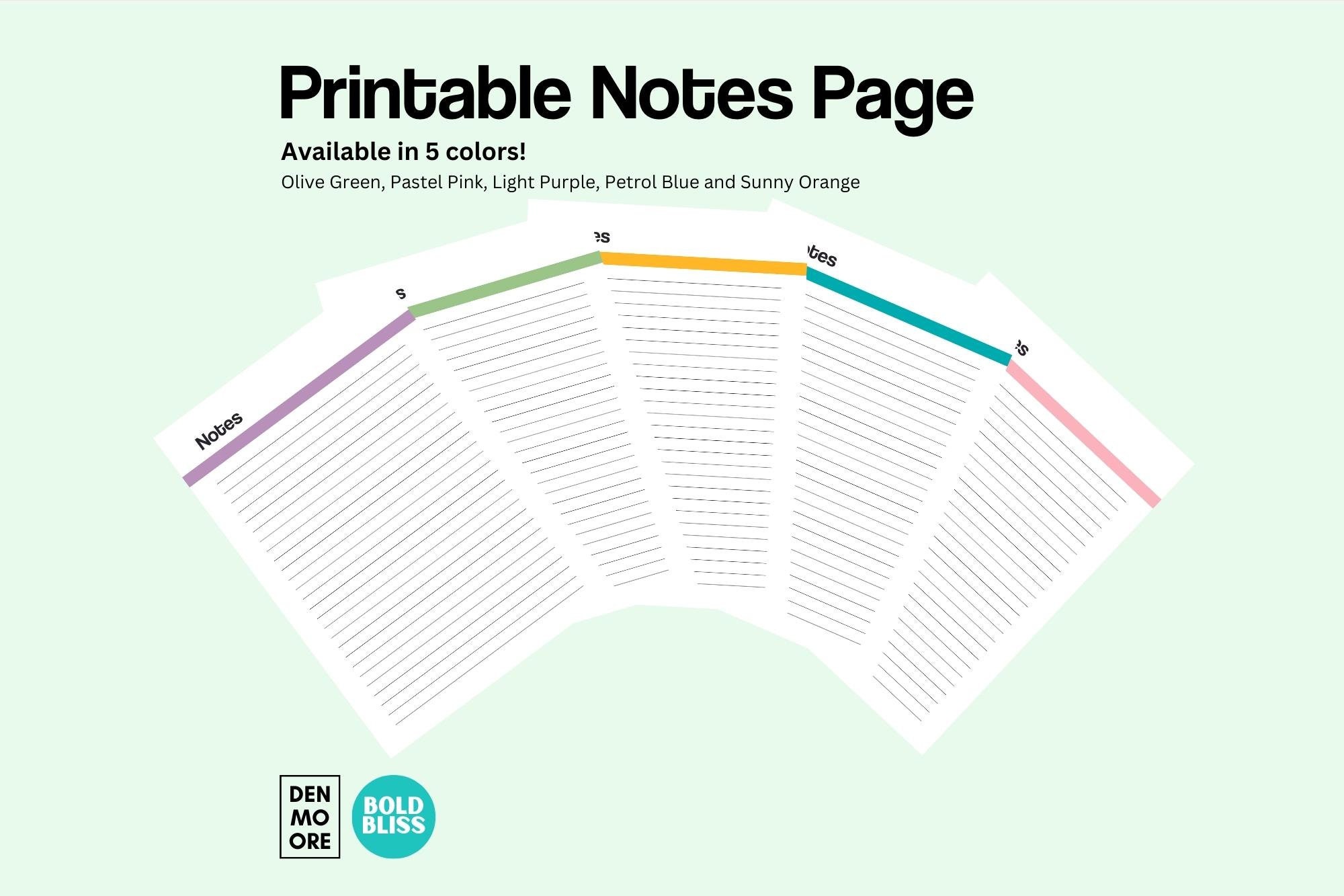 Printable Notes Page in 5 Colors! - Etsy