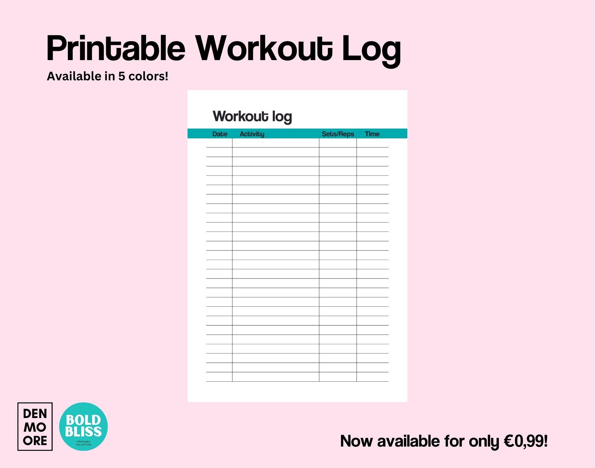 Printable Workout Log in 5 Colors - Etsy