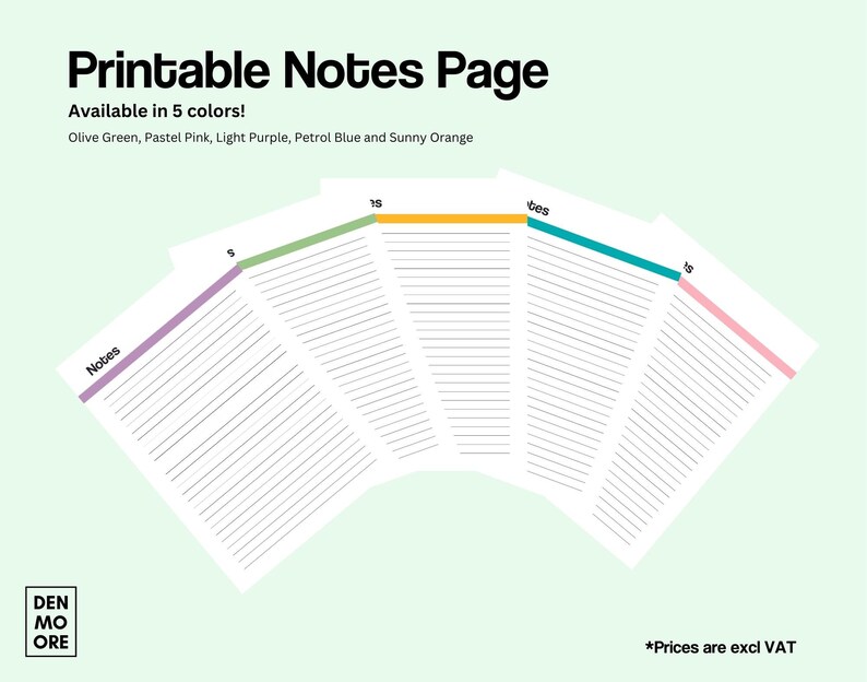 Printable Notes Page in 5 Colors - Etsy