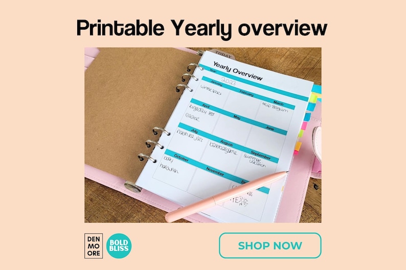 Printable Yearly Overview Page in 5 Colors! - Etsy