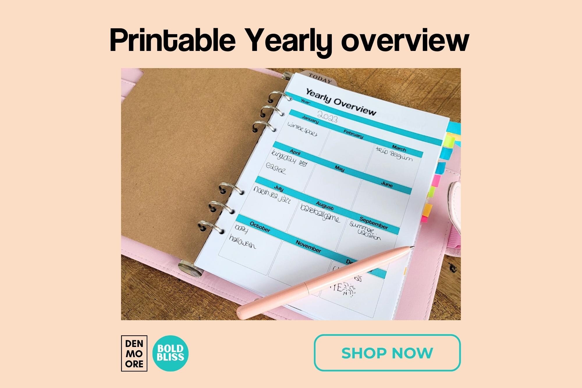 Printable Yearly Overview Page in 5 Colors! - Etsy