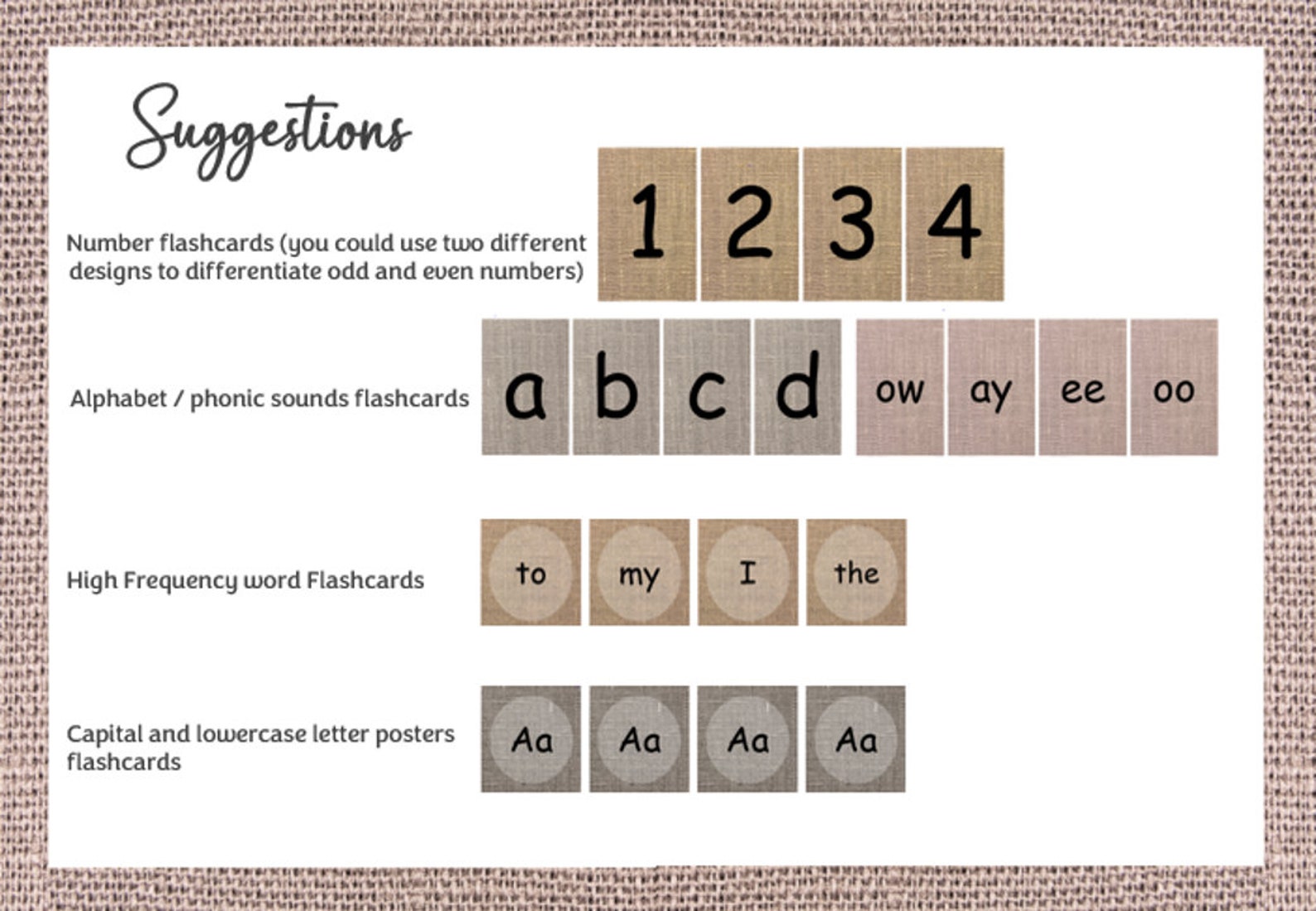 Natural Hessian Classroom Flashcards Editable Digital Download - Etsy