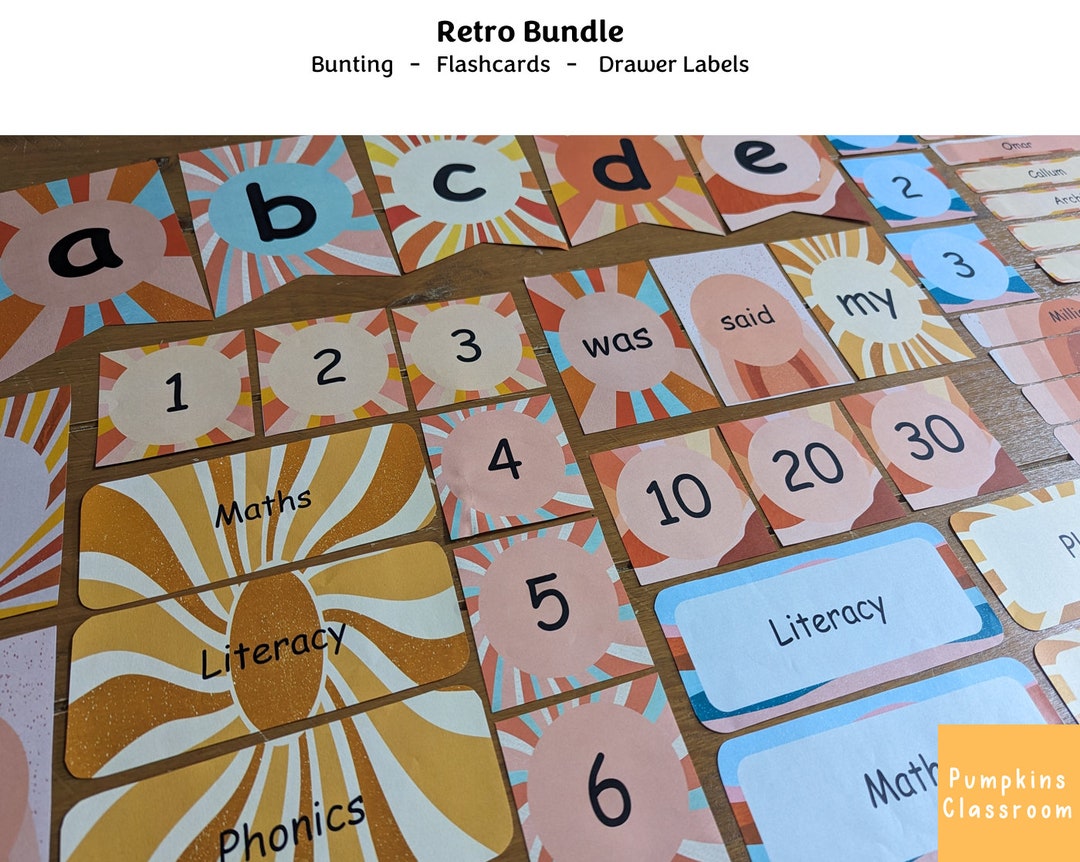 Retro Bundle - Flashcards Bunting Drawer Label Classroom Display ...