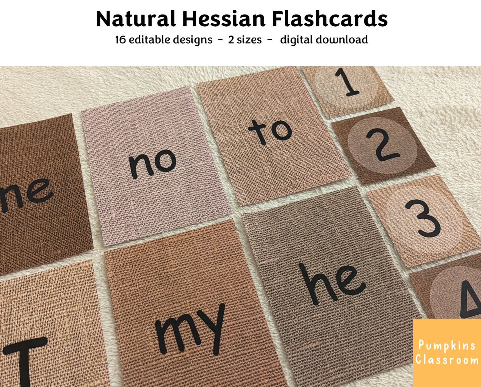 Natural Hessian Classroom Flashcards Editable Digital Download - Etsy