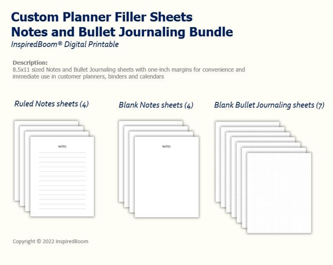 Custom Planner Filler Sheets Notes and Bullet Journaling Pages - Etsy