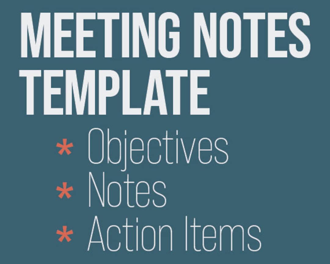 Meeting Notes Template With Action Items Section - Black and White - Etsy
