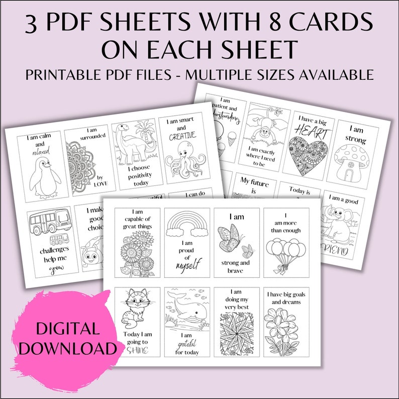 Affirmation Cards to Color, Motivational Coloring, Encouragement Cards ...