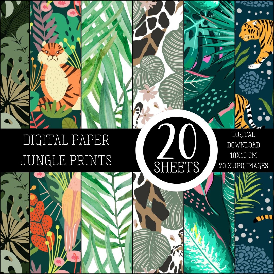20 Sheets Jungle Patterns Digital Paper Pack, Patterns, Scrapbooking ...