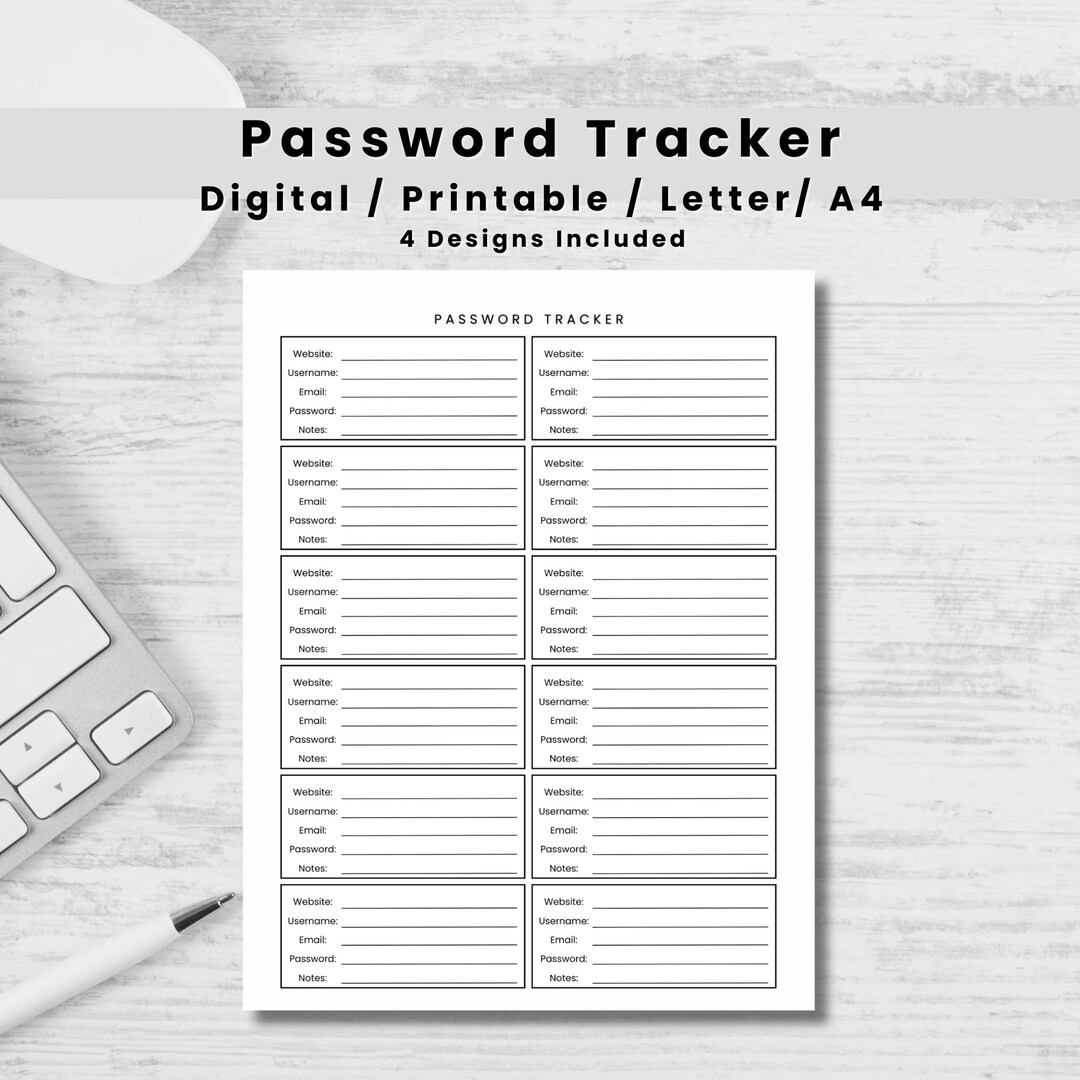 Password Tracker, Printable, Digital, Instant Download, Letter Size, A4 ...