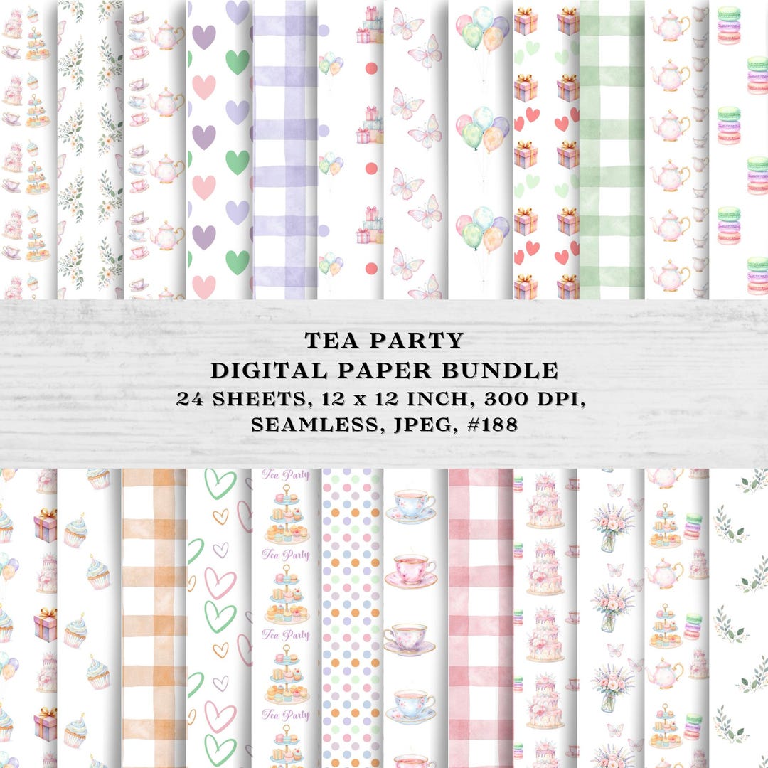 Tea Party, Digital Paper Bundle, Seamless Digital Paper, Scrapbooking ...