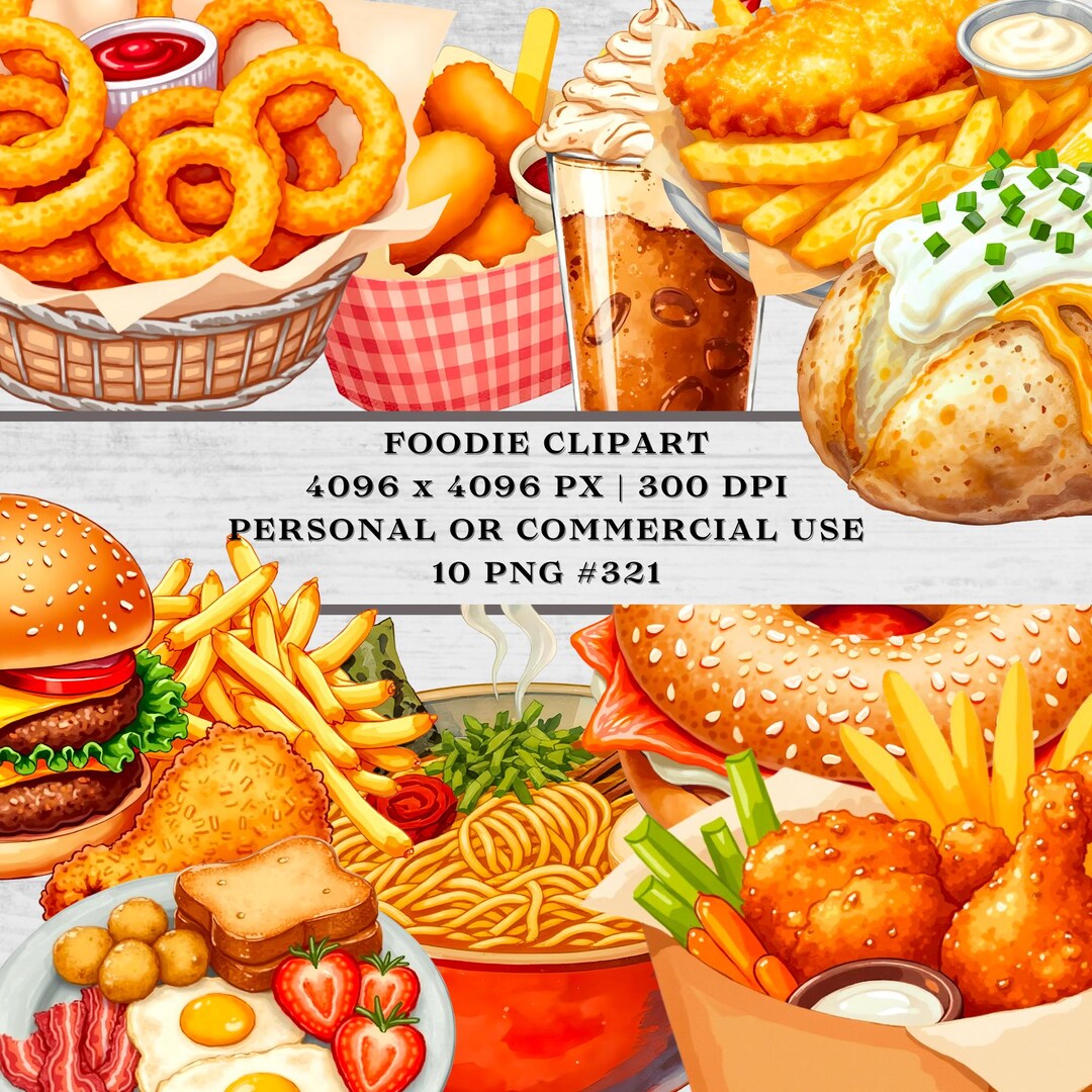 Watercolor Food Clipart, 10 PNG Illustrations, 300 DPI, Digital ...