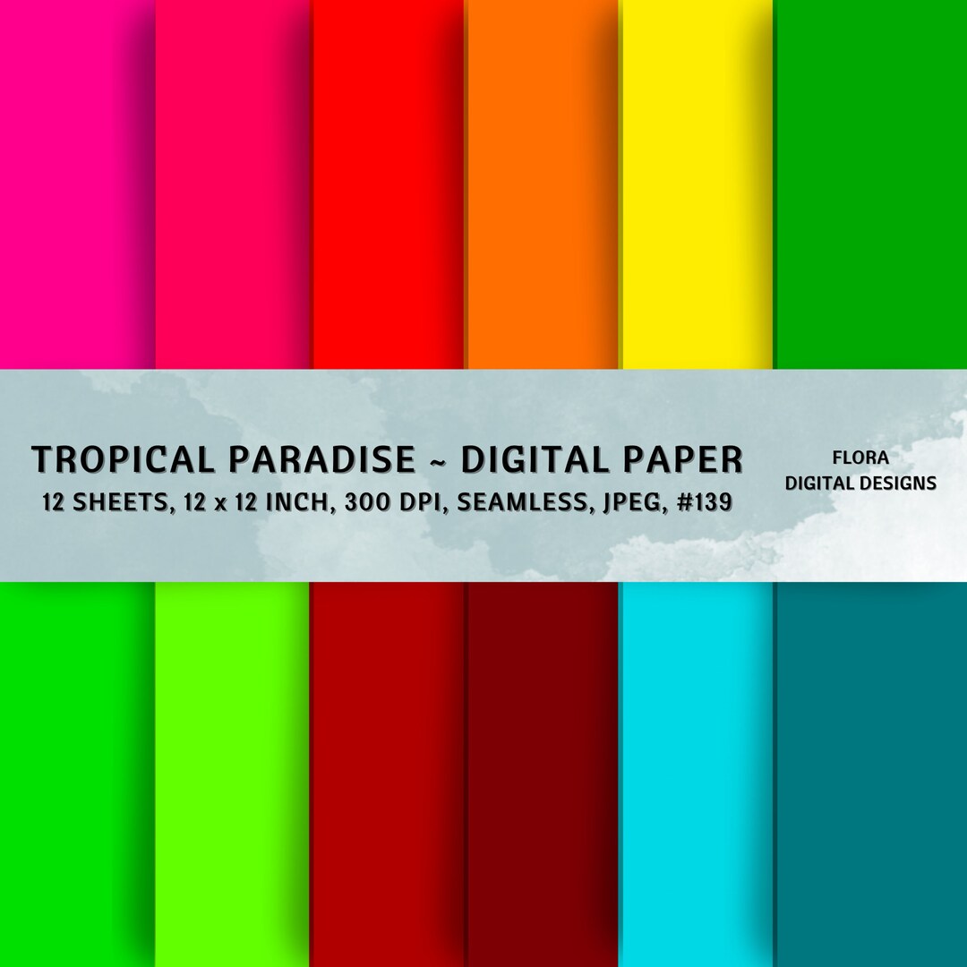 Tropical Paradise Digital Paper, Bright Colors, Seamless Digital Paper ...