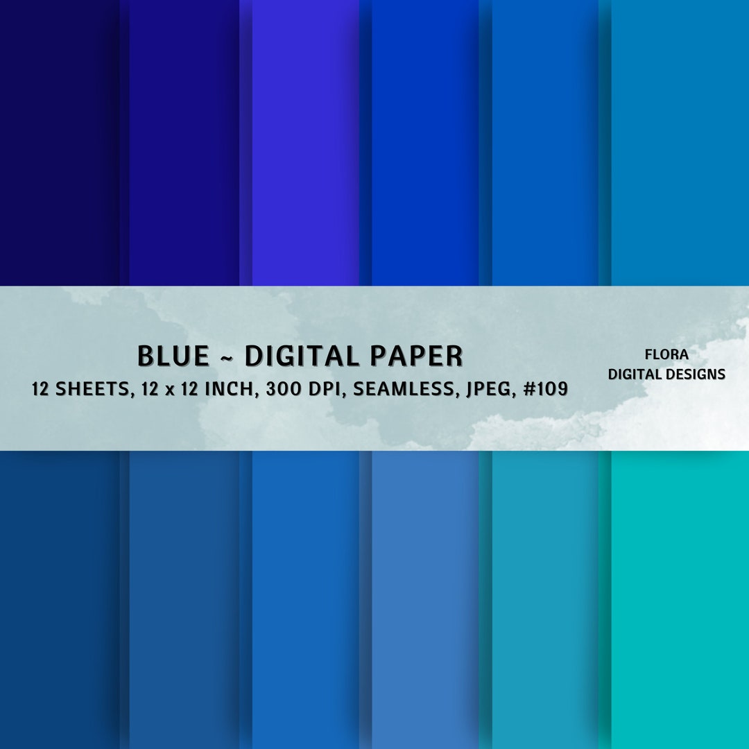 Blue Digital Paper, Blue Shades, Seamless Digital Paper, Crafting ...