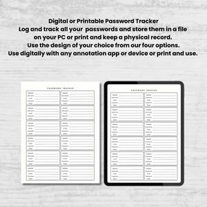 Password Tracker, Printable, Digital, Instant Download, Letter Size, A4 ...