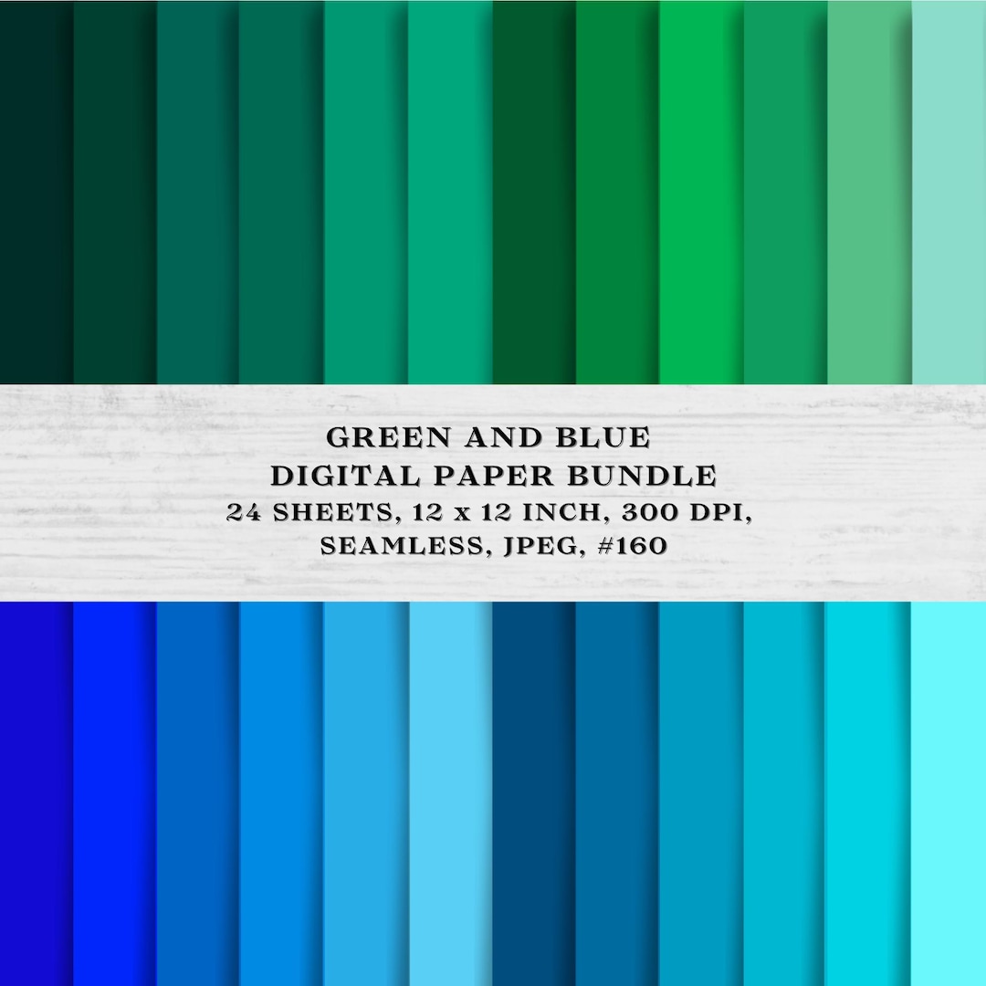 Green & Blue Digital Paper Bundle, Seamless Digital Paper, Crafting ...