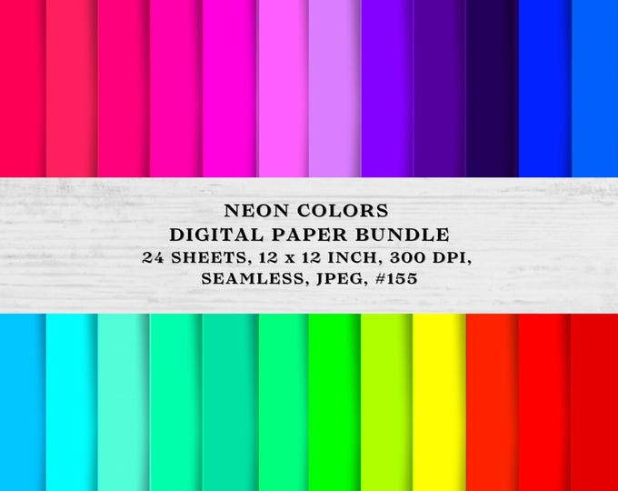 Digital Paper Pack, Neon Digital Scrapbook Paper, Neon Digital Paper ...