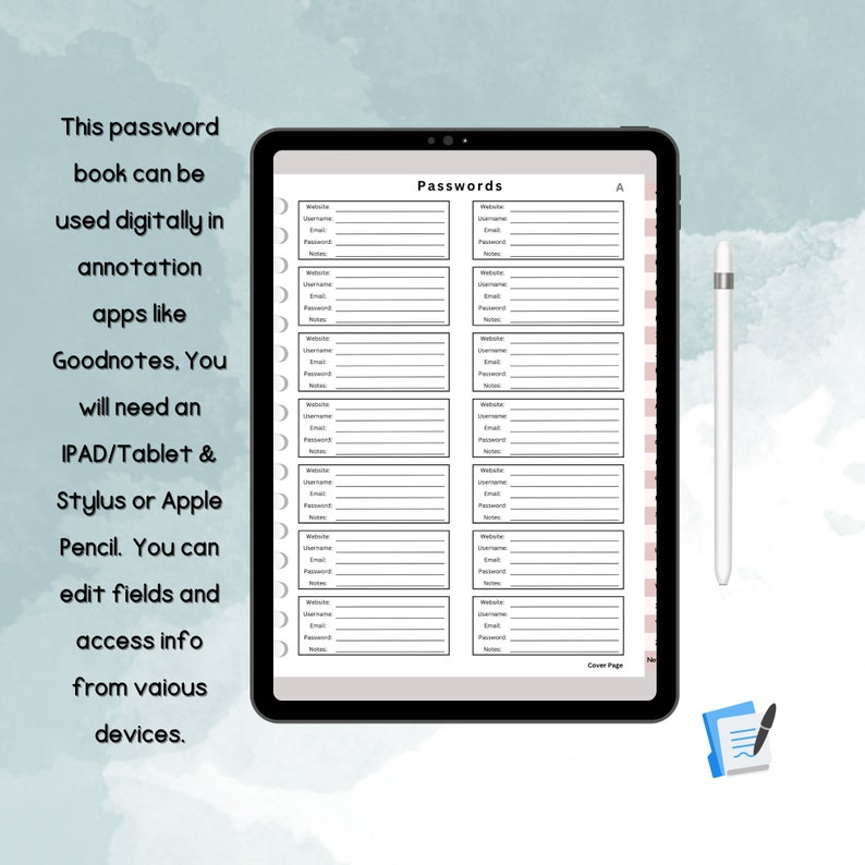 Digital Password Book, Goodnotes, Password Tracker, Alphabetical Book ...