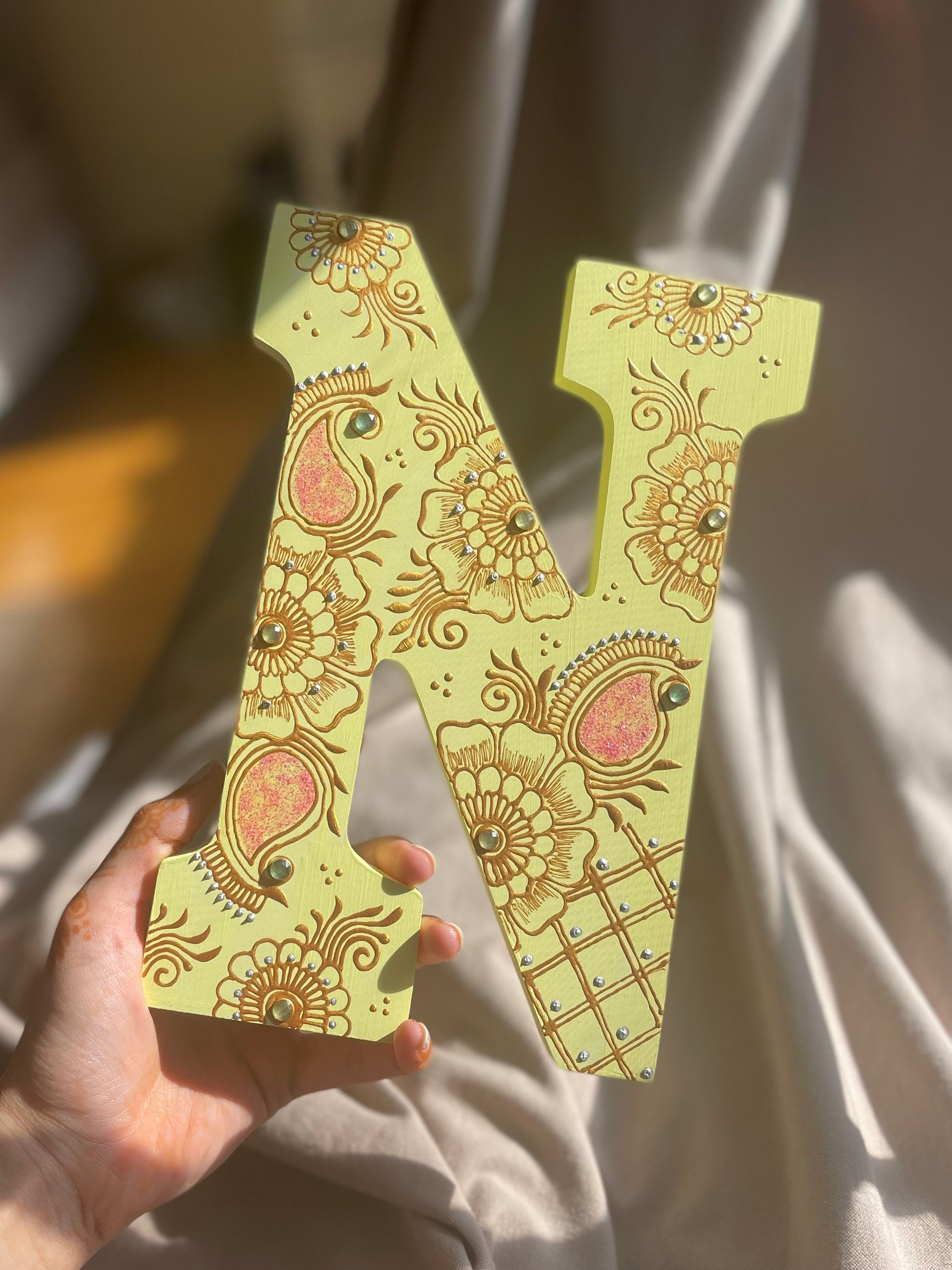 Henna Letters Henna Letter Wood Hand Painted Decor - Etsy