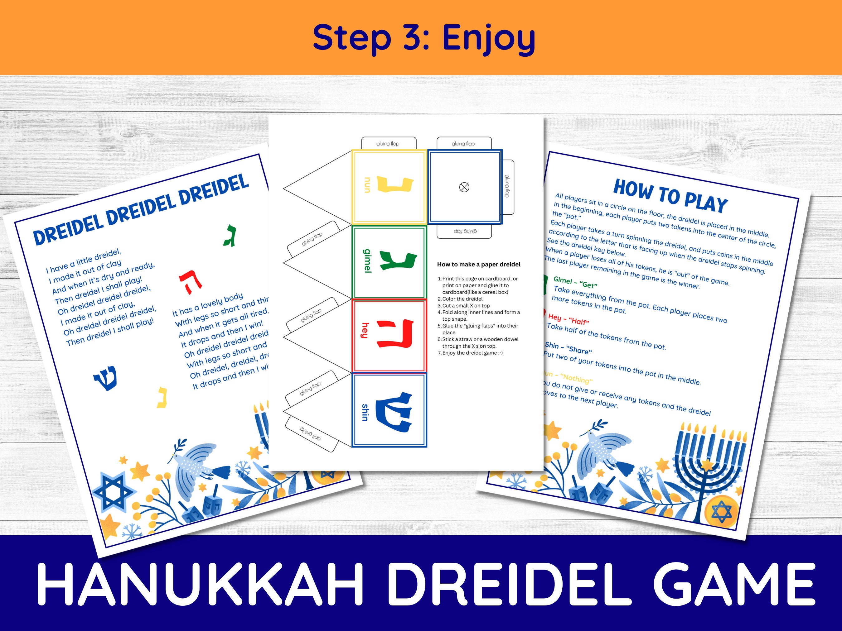 Printable DIY Hanukkah Dreidel Game, Dreidel Craft, Chanukah Activities ...
