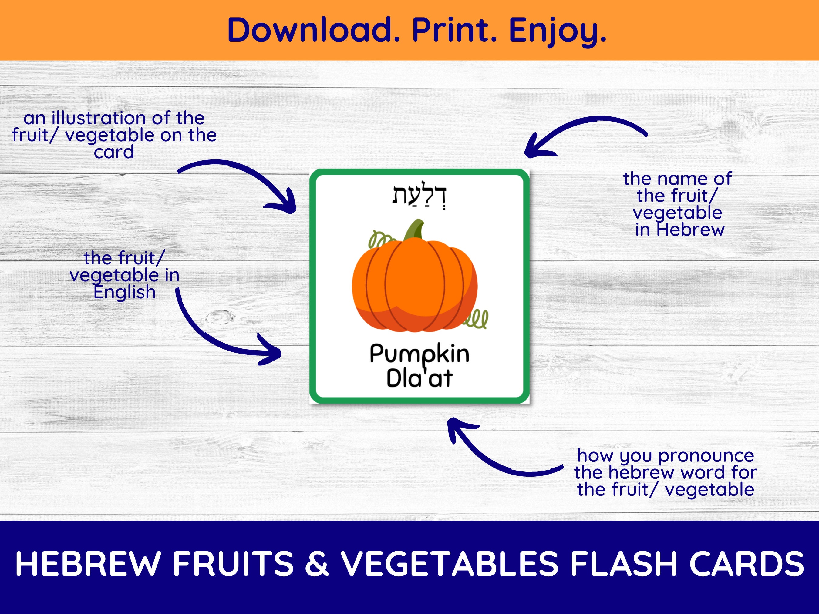 Hebrew Fruit & Vegetable Flash Cards Hebrew Flash Cards - Etsy