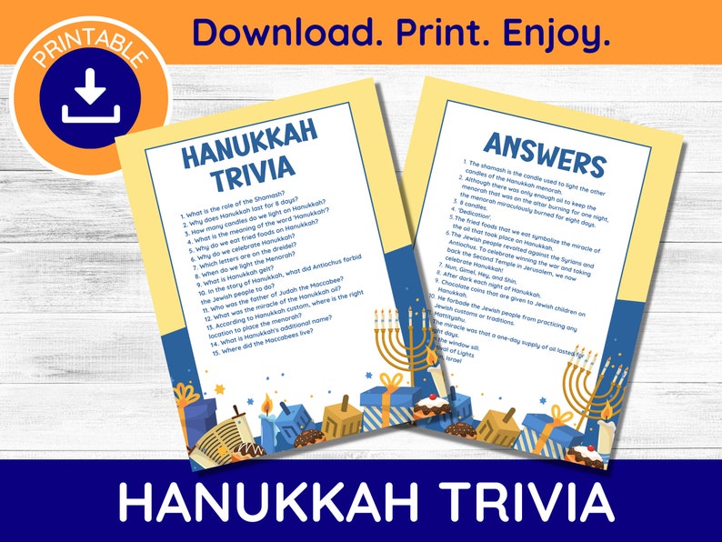 Printable Hanukkah Trivia Chanukah Activities (Download Now) - Etsy